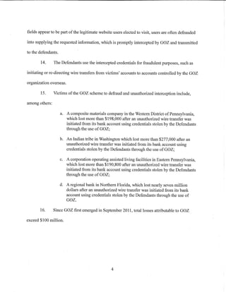 FBI takedown of Gameover Zeus (GOZ) Botnet --- Original complaint | PDF