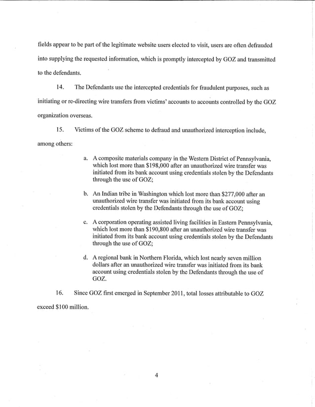 FBI takedown of Gameover Zeus (GOZ) Botnet --- Original complaint | PDF