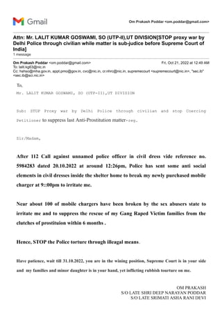 Complaint against Delhi Police dated 20.10.2022 to Ministry of Home Affairs.pdf