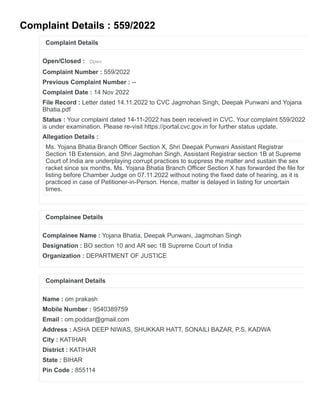 Complaint dated 14.11.2022 against Corrupt Supreme Court Employee ...