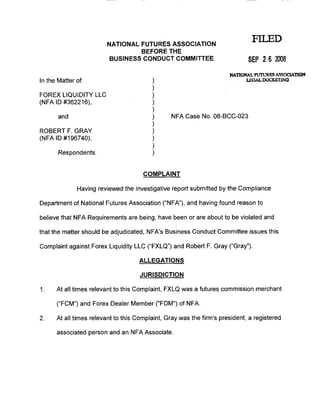 Complaint forex liquidityllc_robertgray_2008_0926 | PDF
