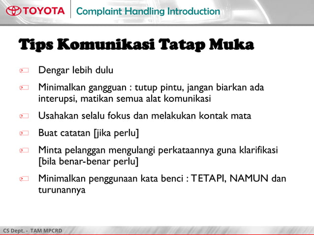 Complaint Handling dan cara penangananan | PPT