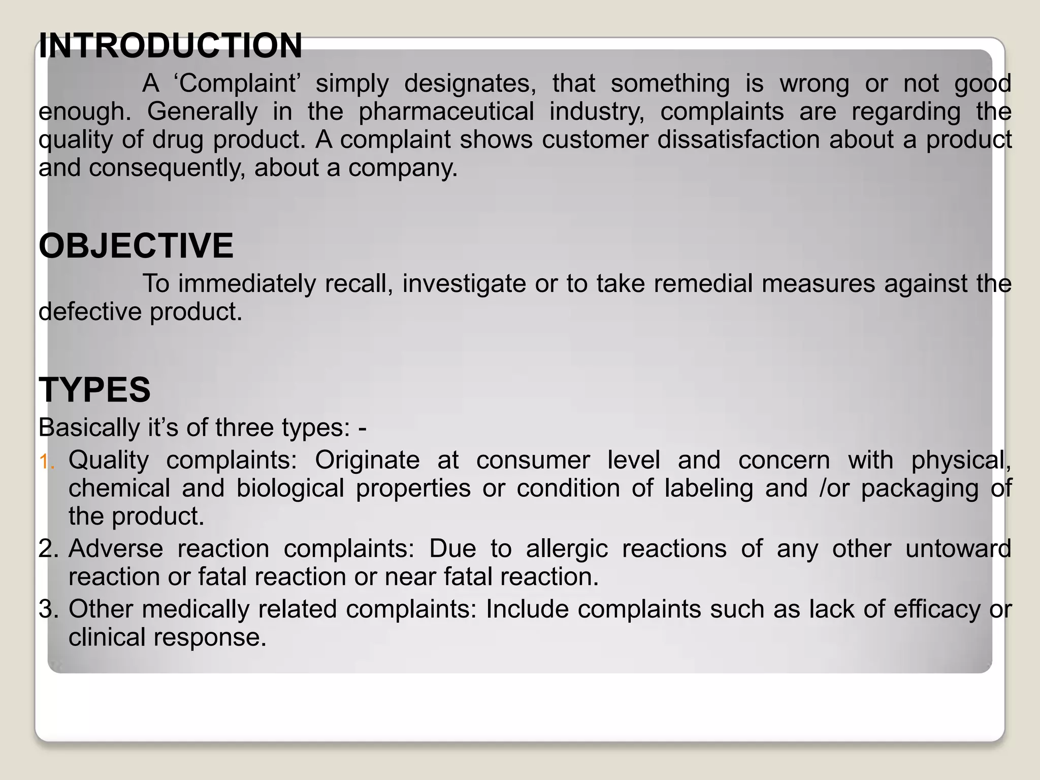 Complaint handling in pharmaceutical companies,product recall,retention ...