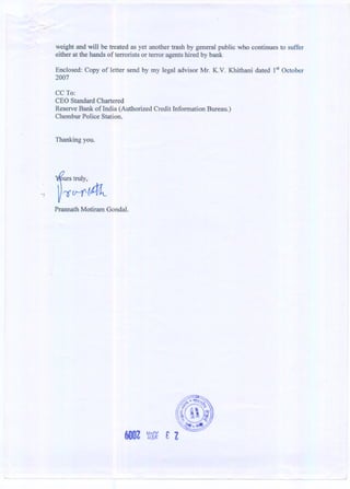 Standard Chartered Bank Complaint Letter To Reserve Bank Prannath | PDF ...