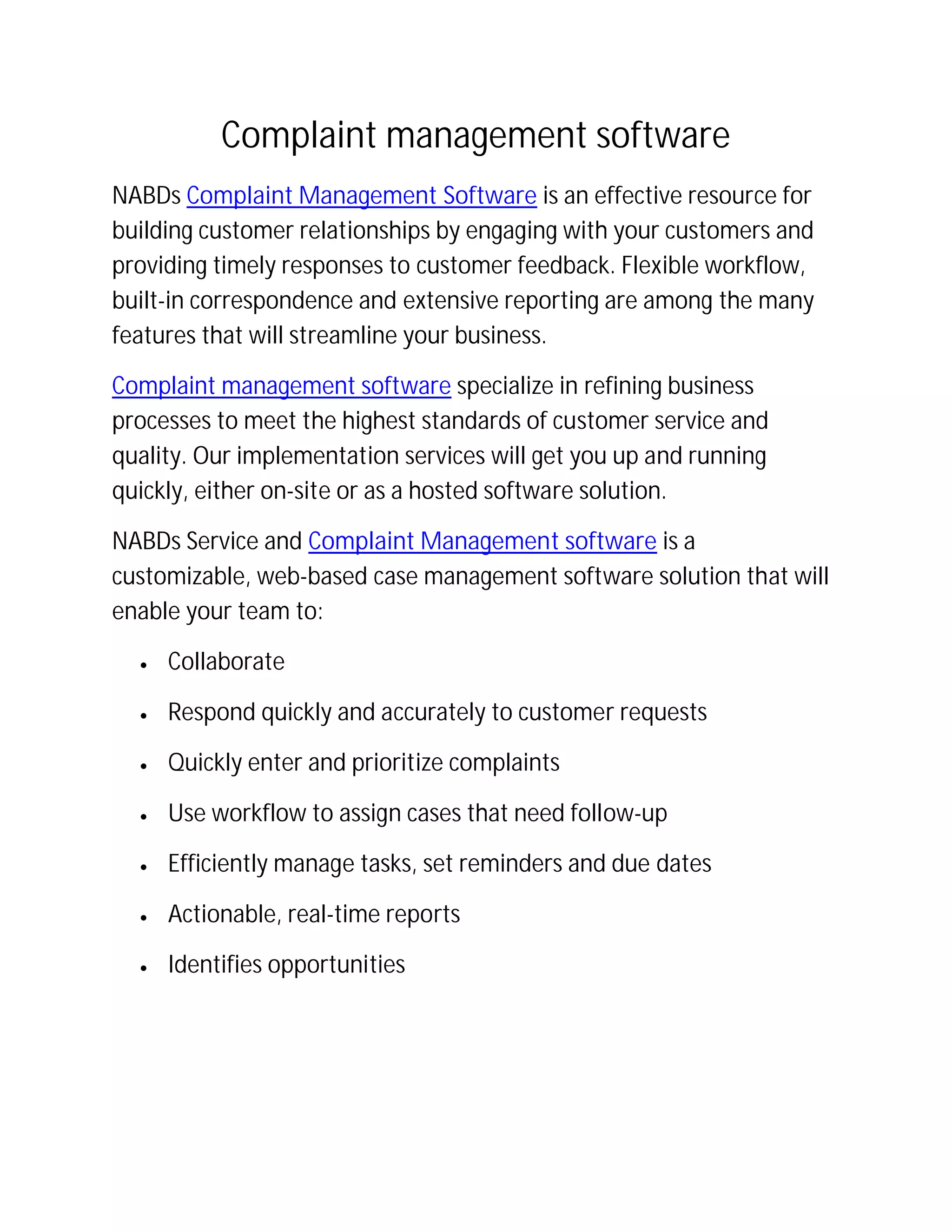 Complaint management software | PDF