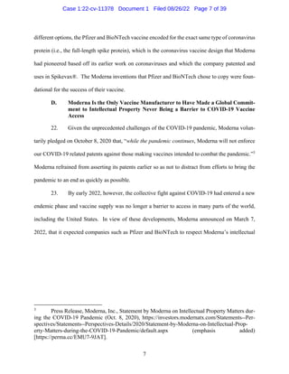 Patent infringement complaint Moderna vs Pfizer and Biontech | PDF