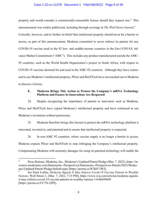Patent infringement complaint Moderna vs Pfizer and Biontech | PDF
