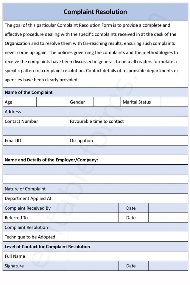 Complaint Resolution Fillable PDF Template | PDF
