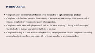 complaints on pharmaceutical industry (6th sem) | PPTX