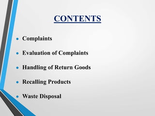 Customer Complaints Handling, Returned Goods, Recall Products, Waste ...