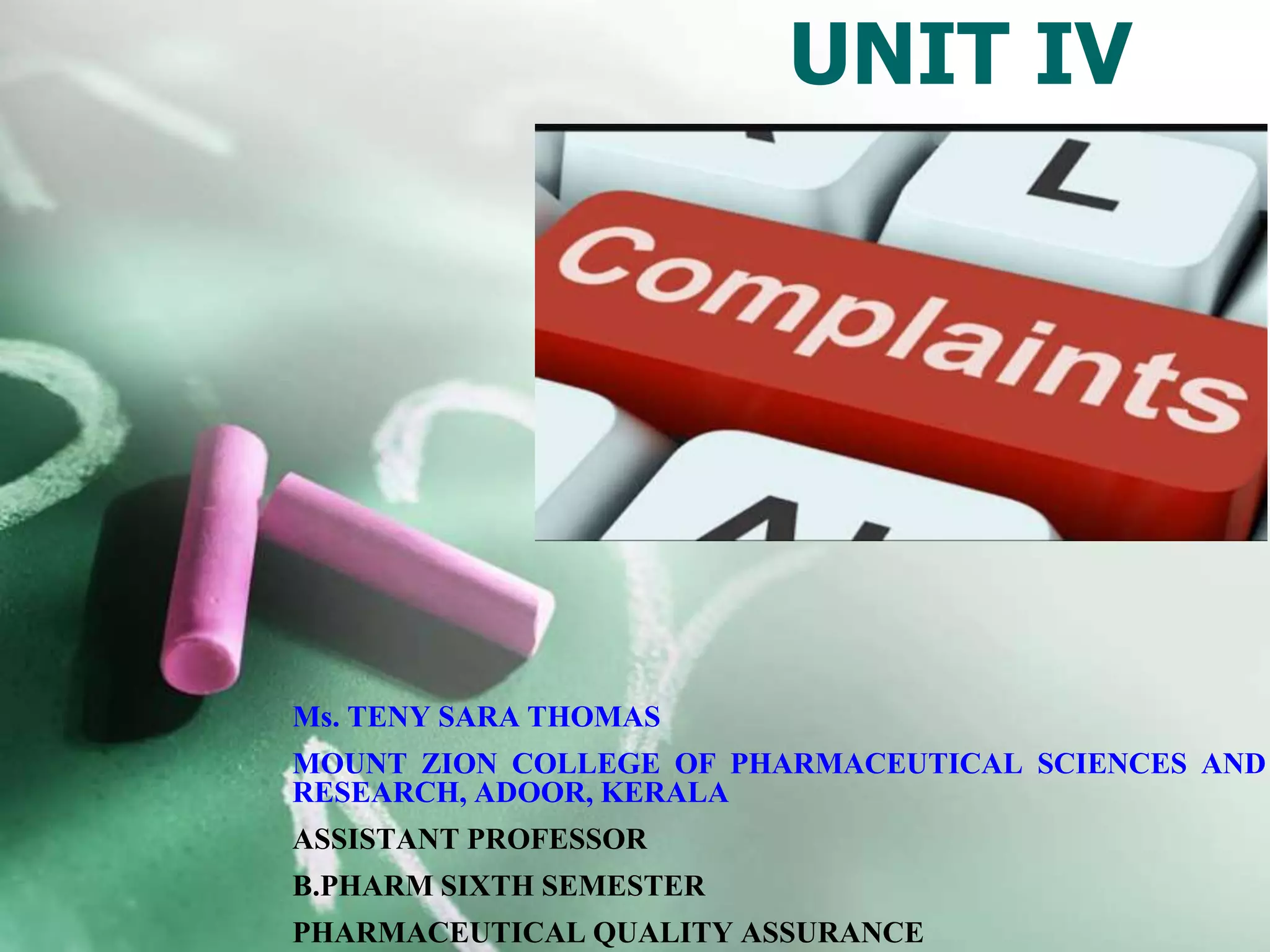 Pharmaceutical Complaints | PPTX
