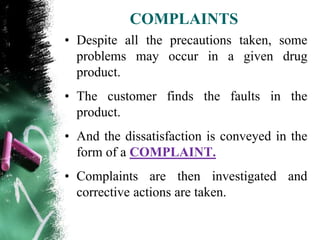 Pharmaceutical Complaints | PPTX