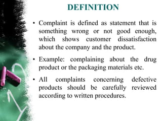 Pharmaceutical Complaints | PPTX