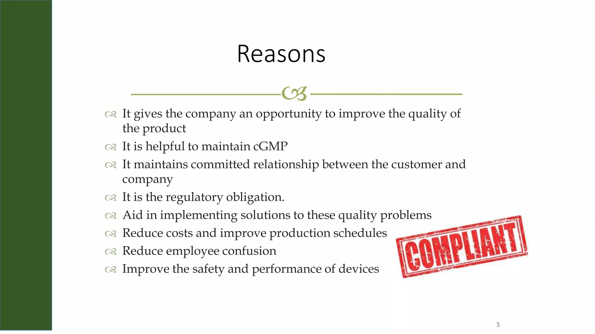 Product Complaints and Recall: Quality Assurance | PPTX
