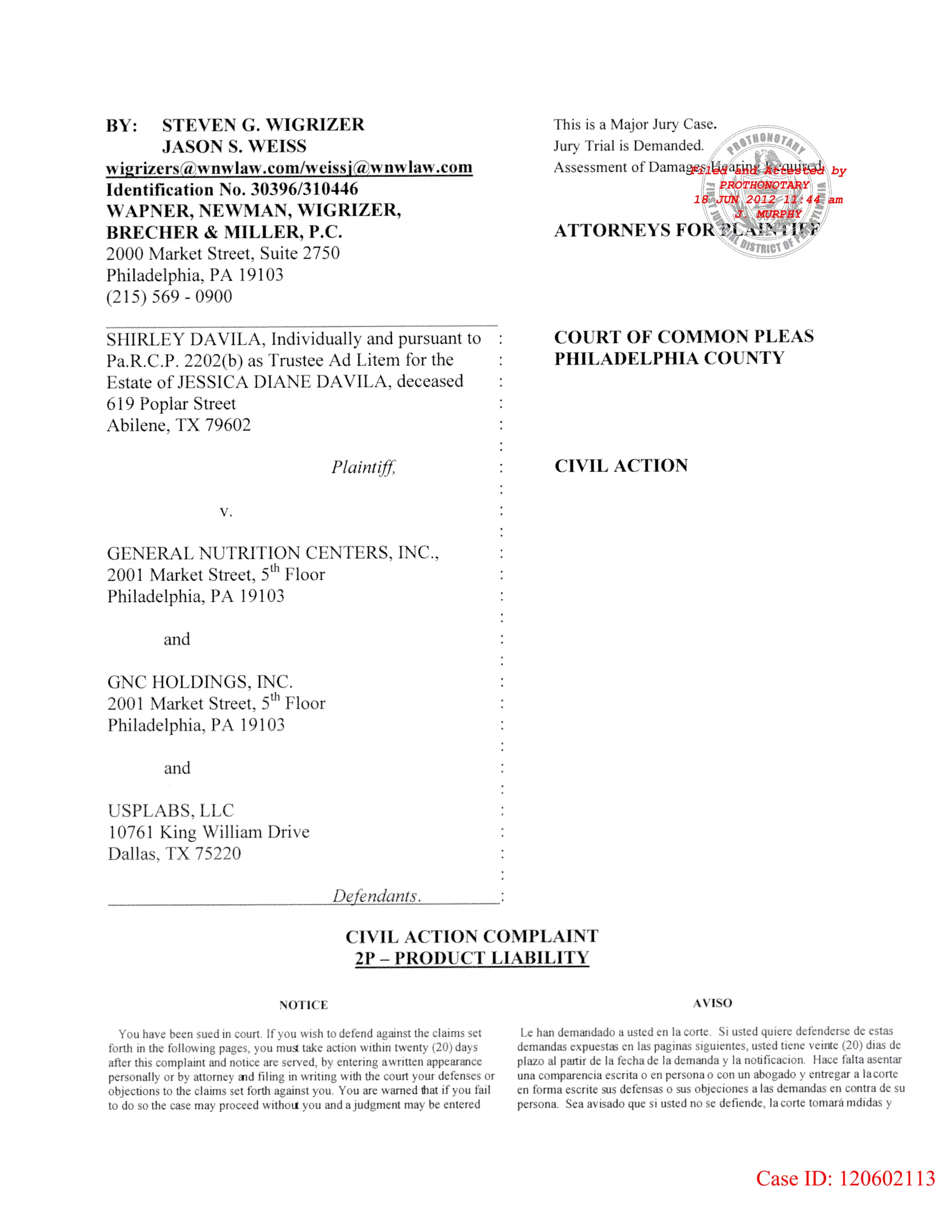 DMAA WRONGFUL DEATH COMPLAINT OXYELITE PRO | PDF