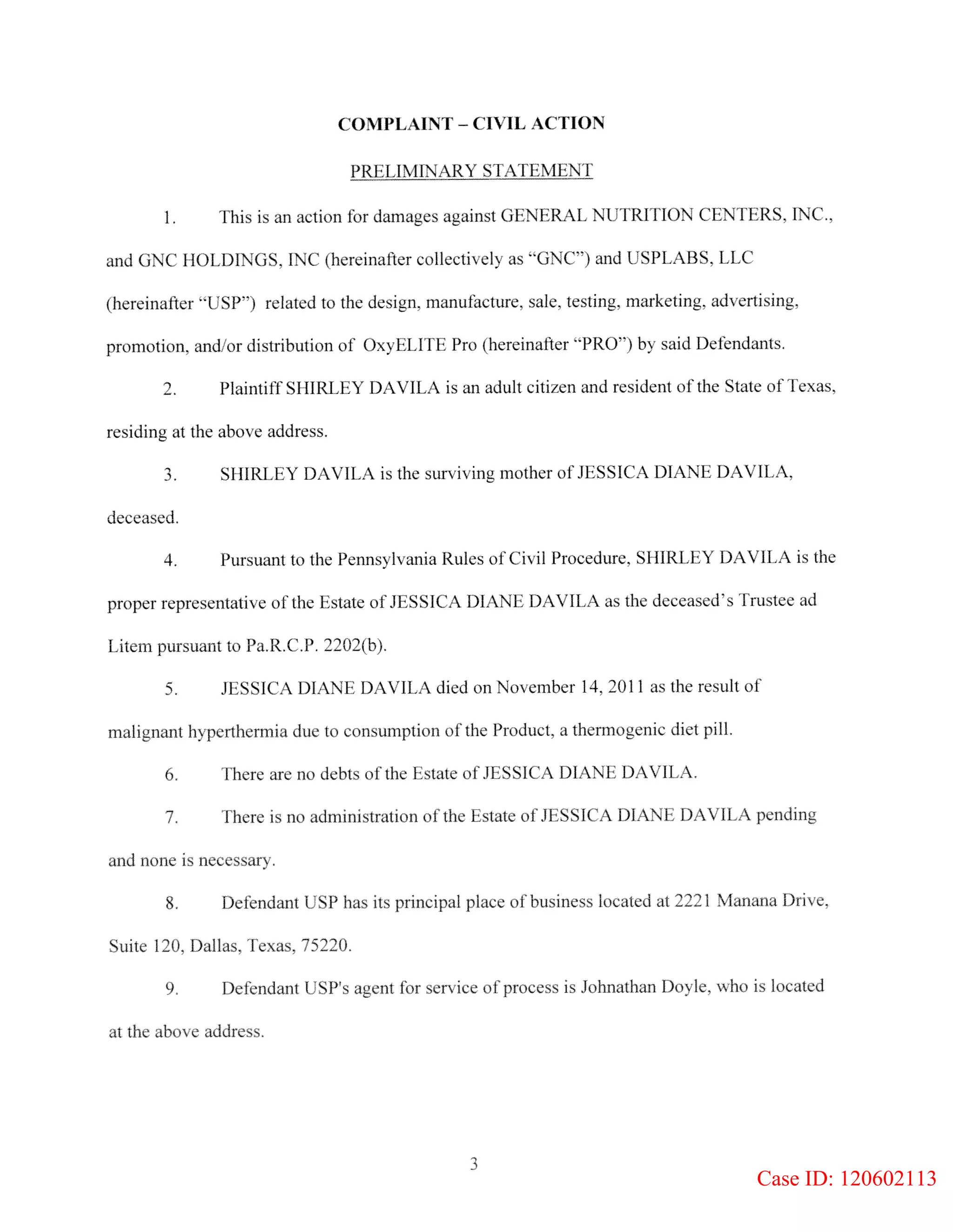 DMAA WRONGFUL DEATH COMPLAINT OXYELITE PRO | PDF