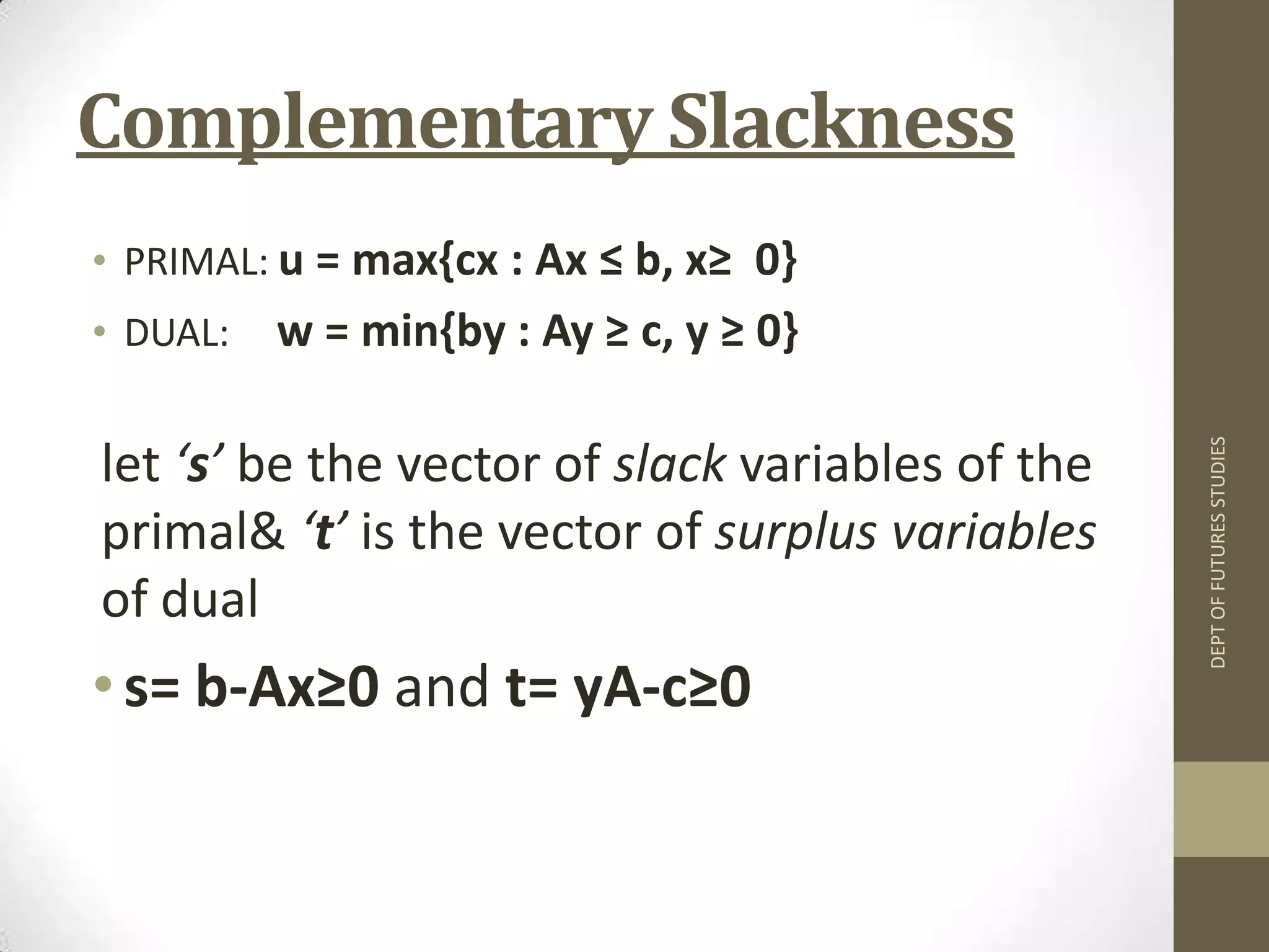 Complementary slackness and farkas lemmaa | PPT