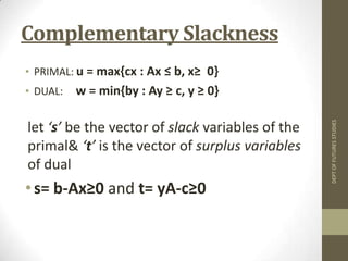 Complementary slackness and farkas lemmaa | PPT