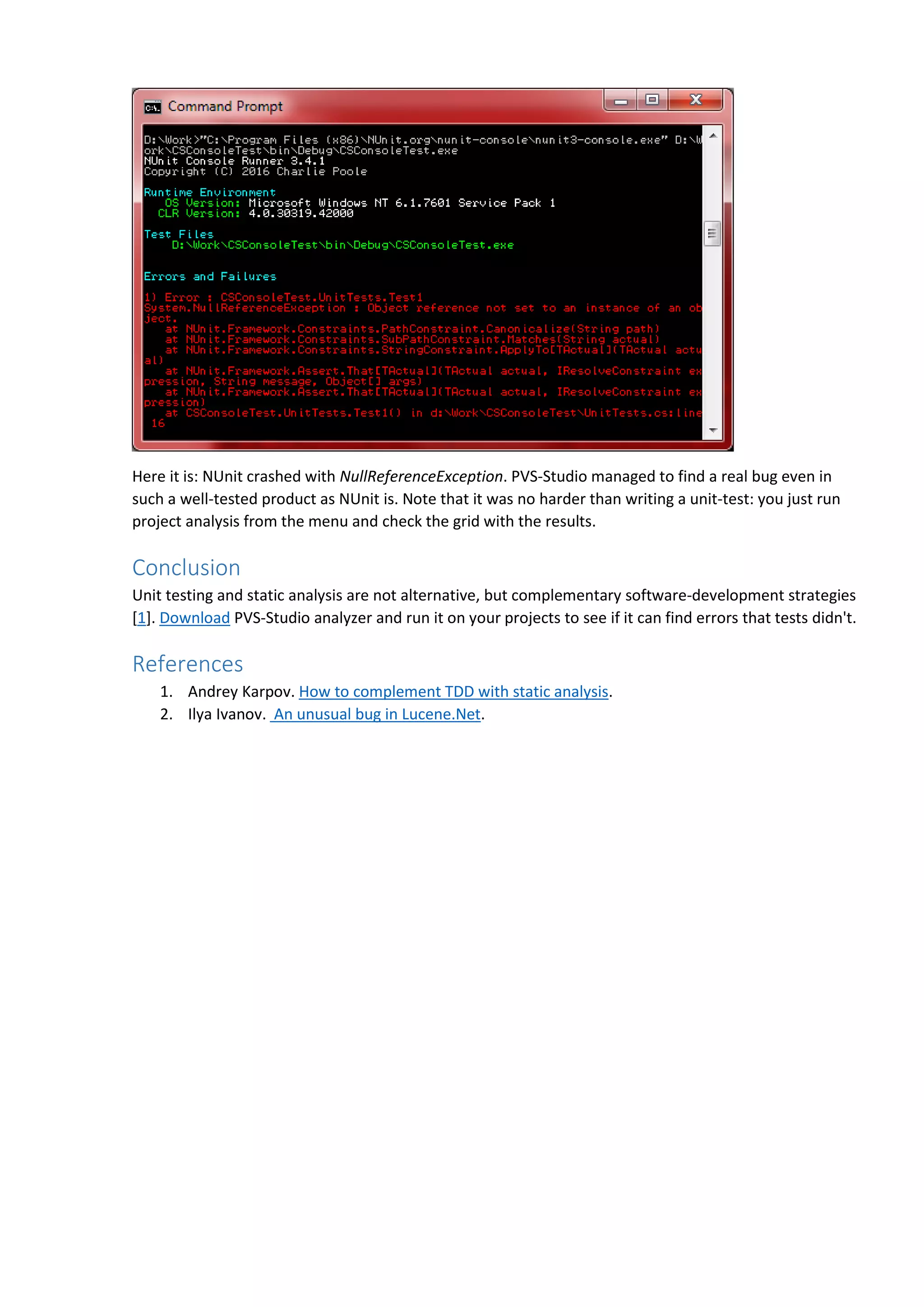 Complementing Unit Testing With Static Analysis With Nunit As An Example Pdf