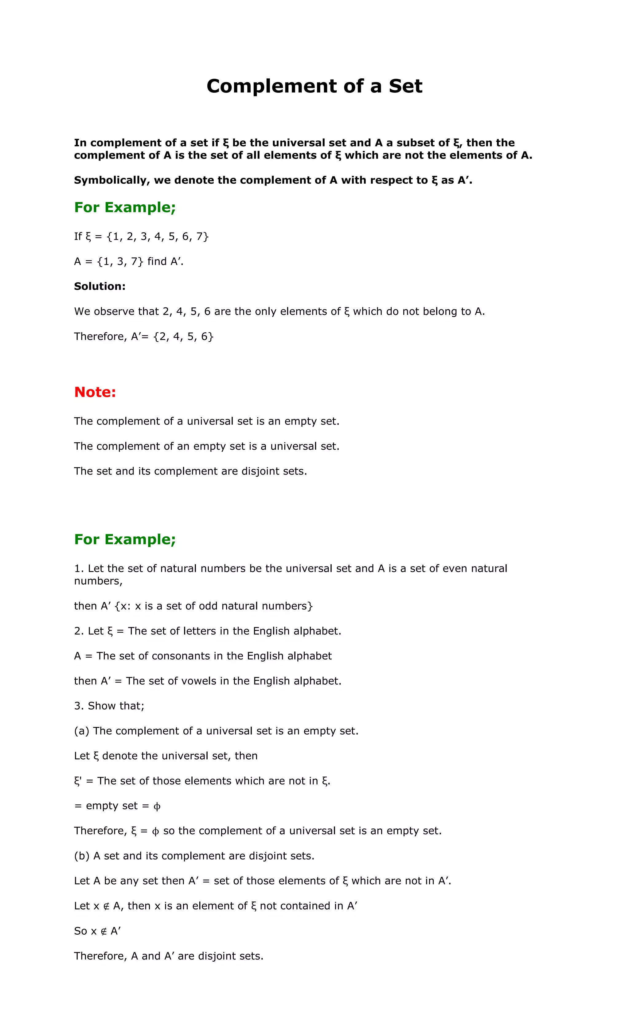 Complement of a set | PDF