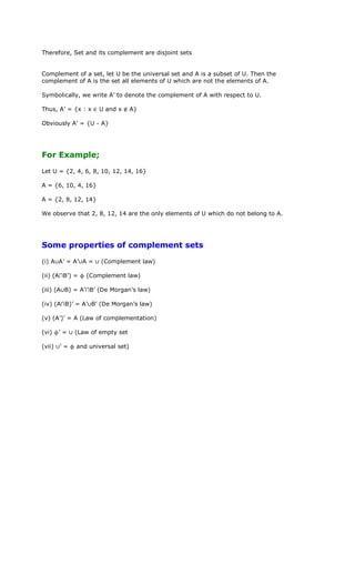 Complement of a set | DOCX