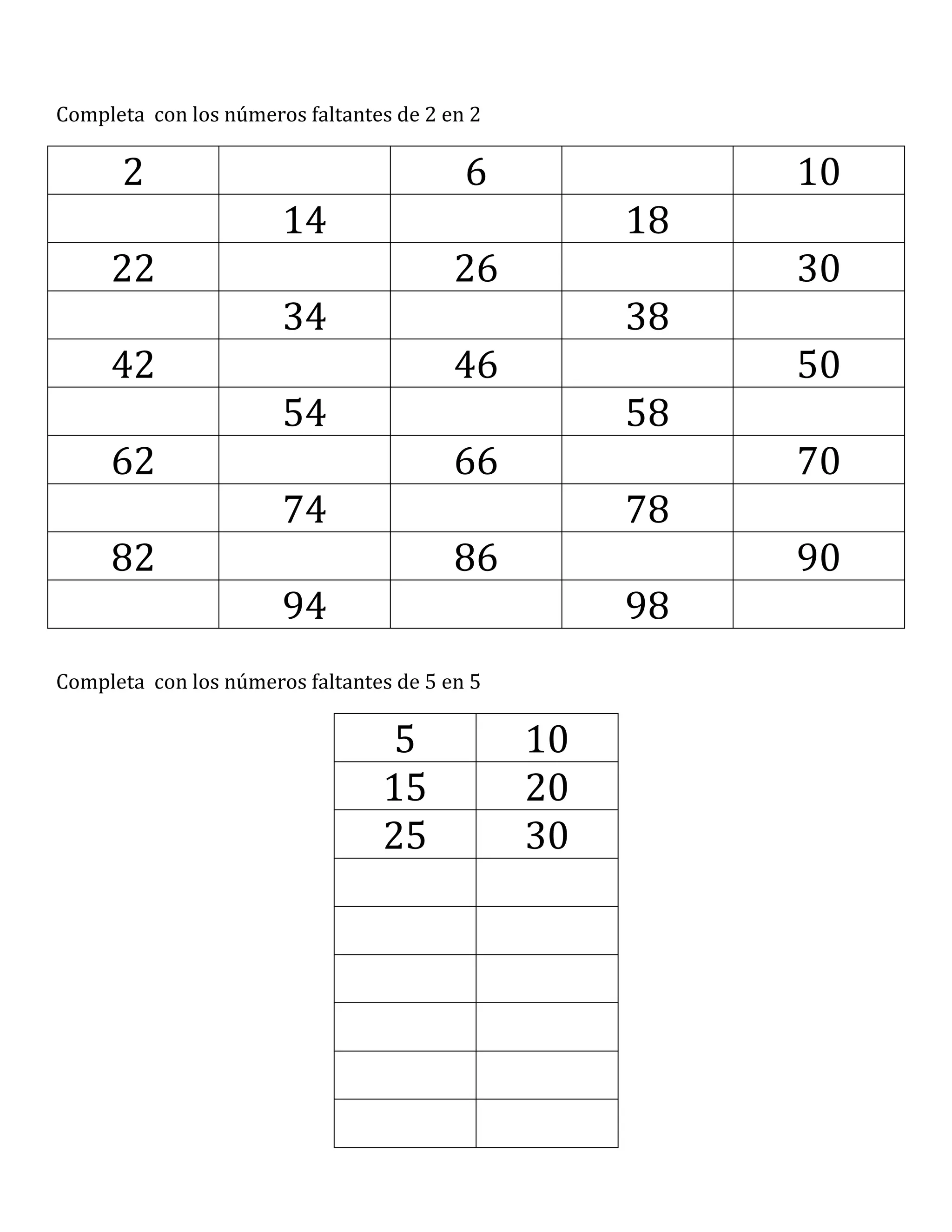 Completa con los números faltantes de 2 en 2 guia anays | PDF