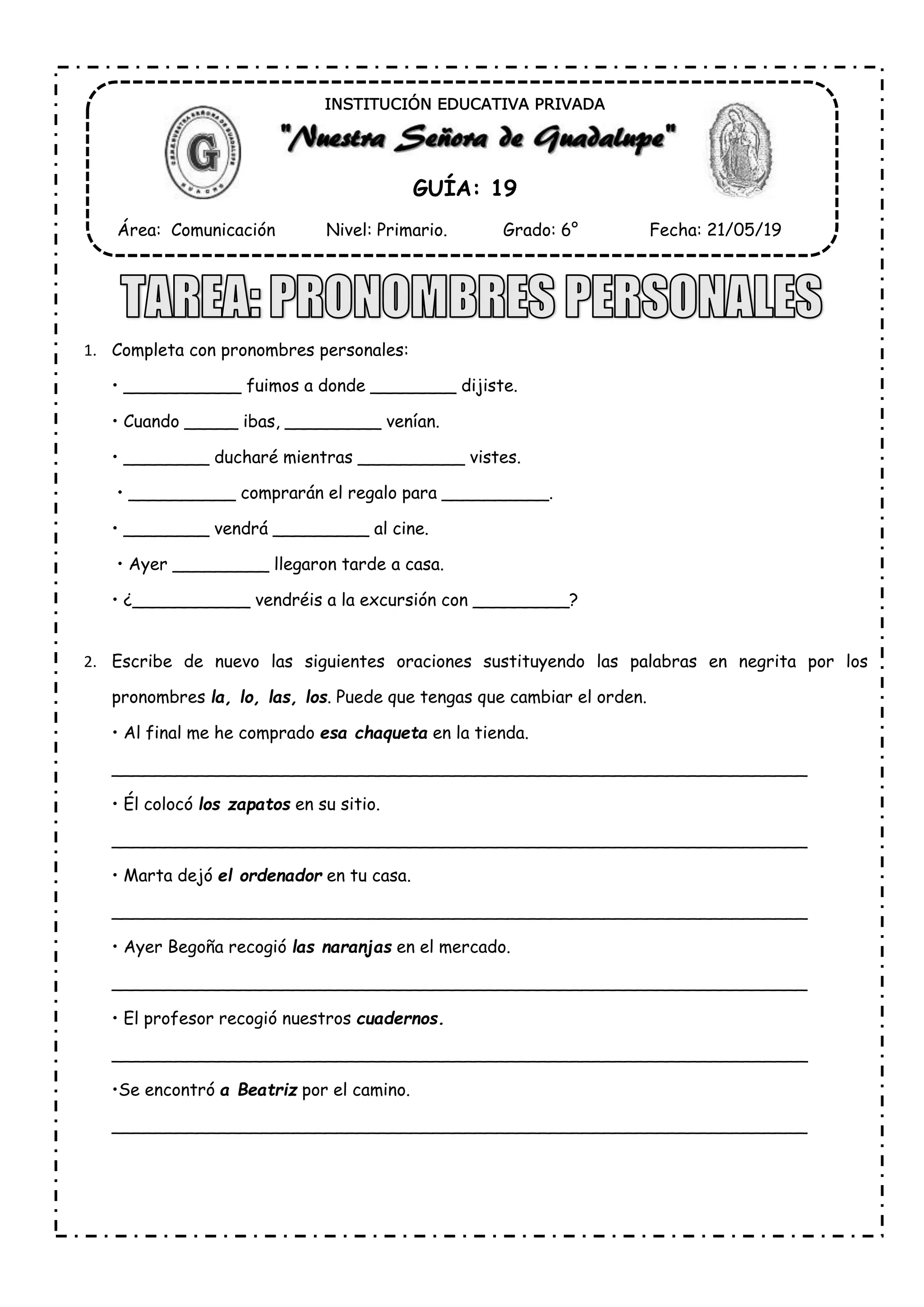 Completa con pronombres personales | PDF