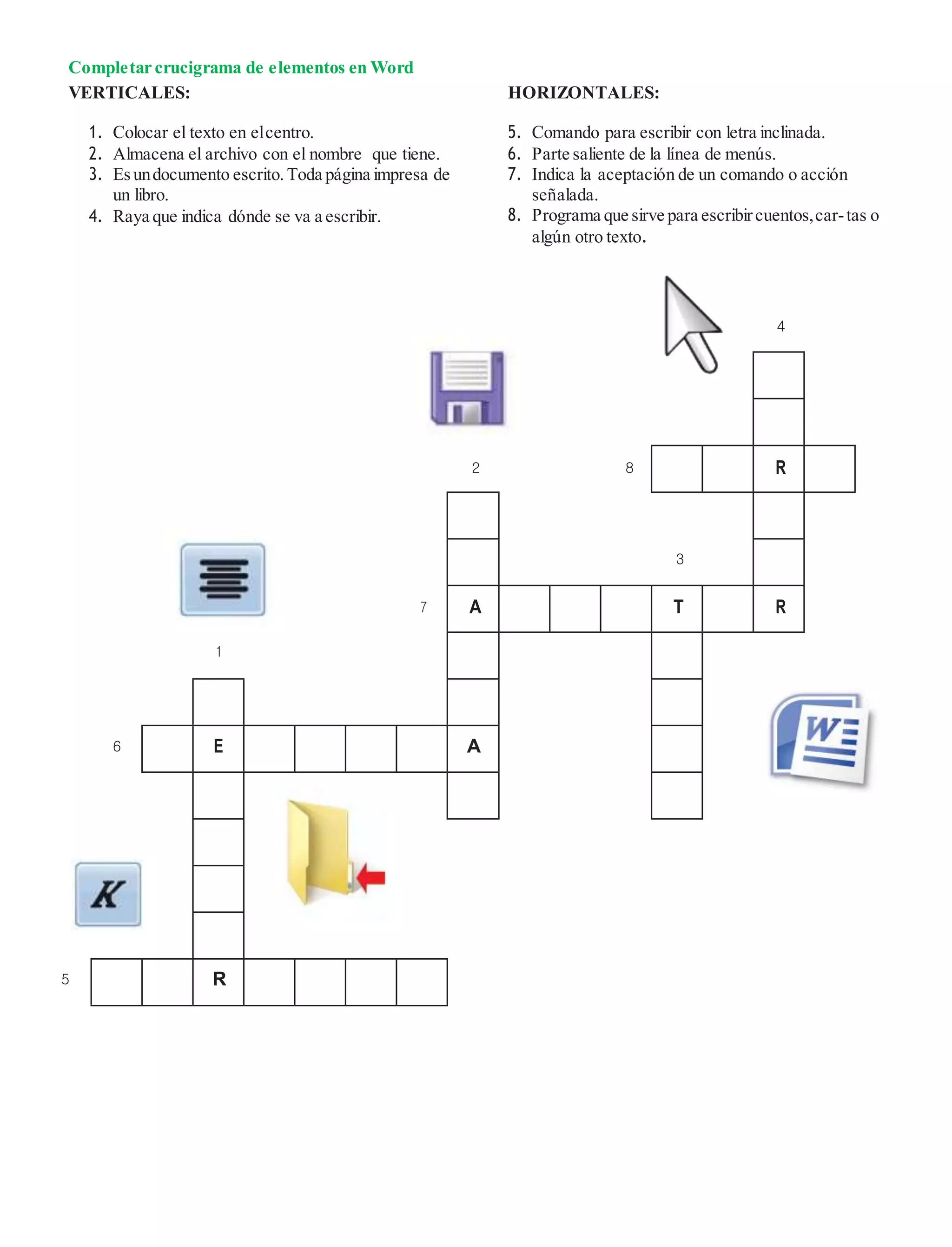 Completar crucigrama de elementos en word | DOCX