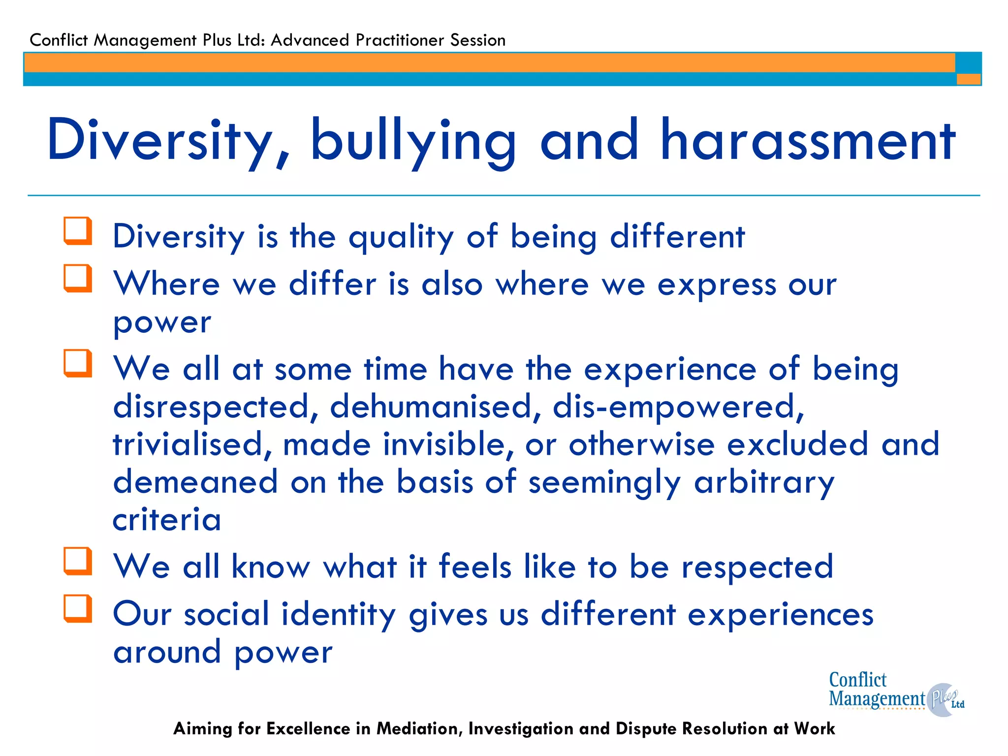 Workshop F: John Crawley & Nigel Singer, Conflict Management Plus | PPT