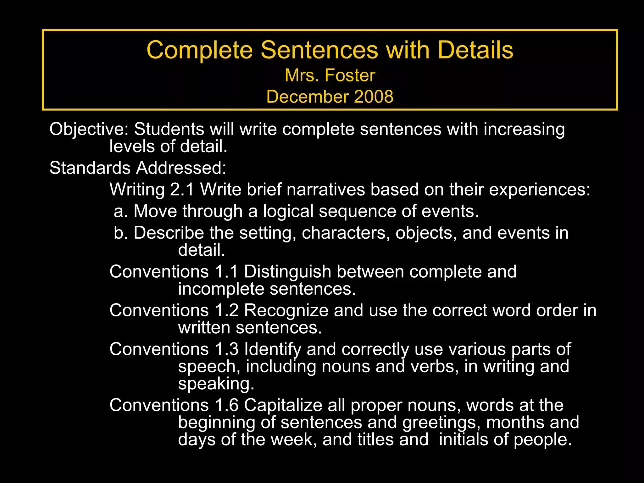 Complete Sentence Lesson | PPT