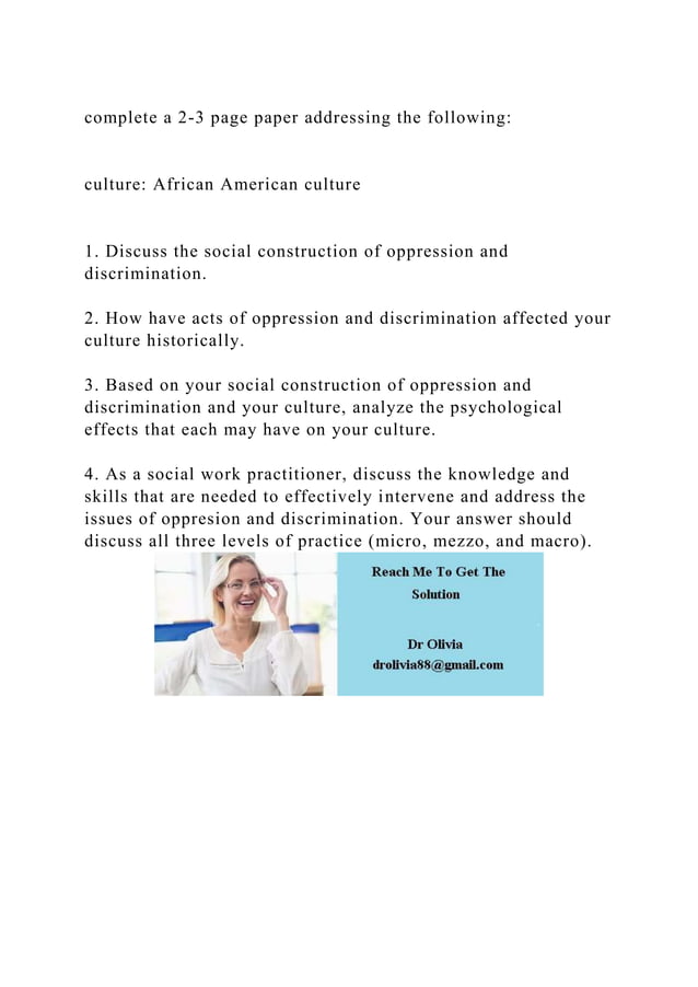 complete a 2-3 page paper addressing the followingculture Af.docx
