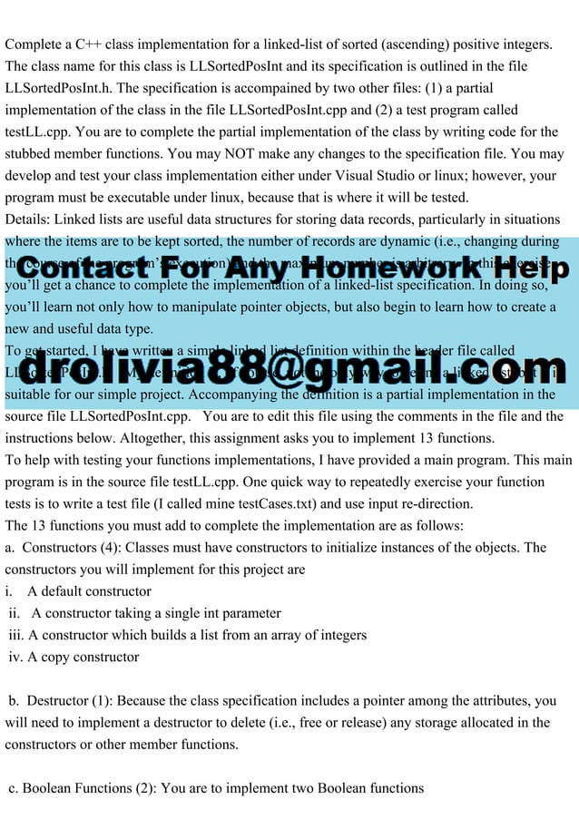 Complete A C Class Implementation For A Linked List Of Sorted Ascpdf