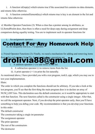 Complete a C++ class implementation for a linked-list of sorted (asc.pdf