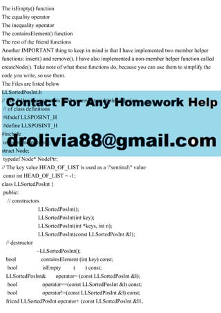 Complete a C++ class implementation for a linked-list of sorted (asc.pdf