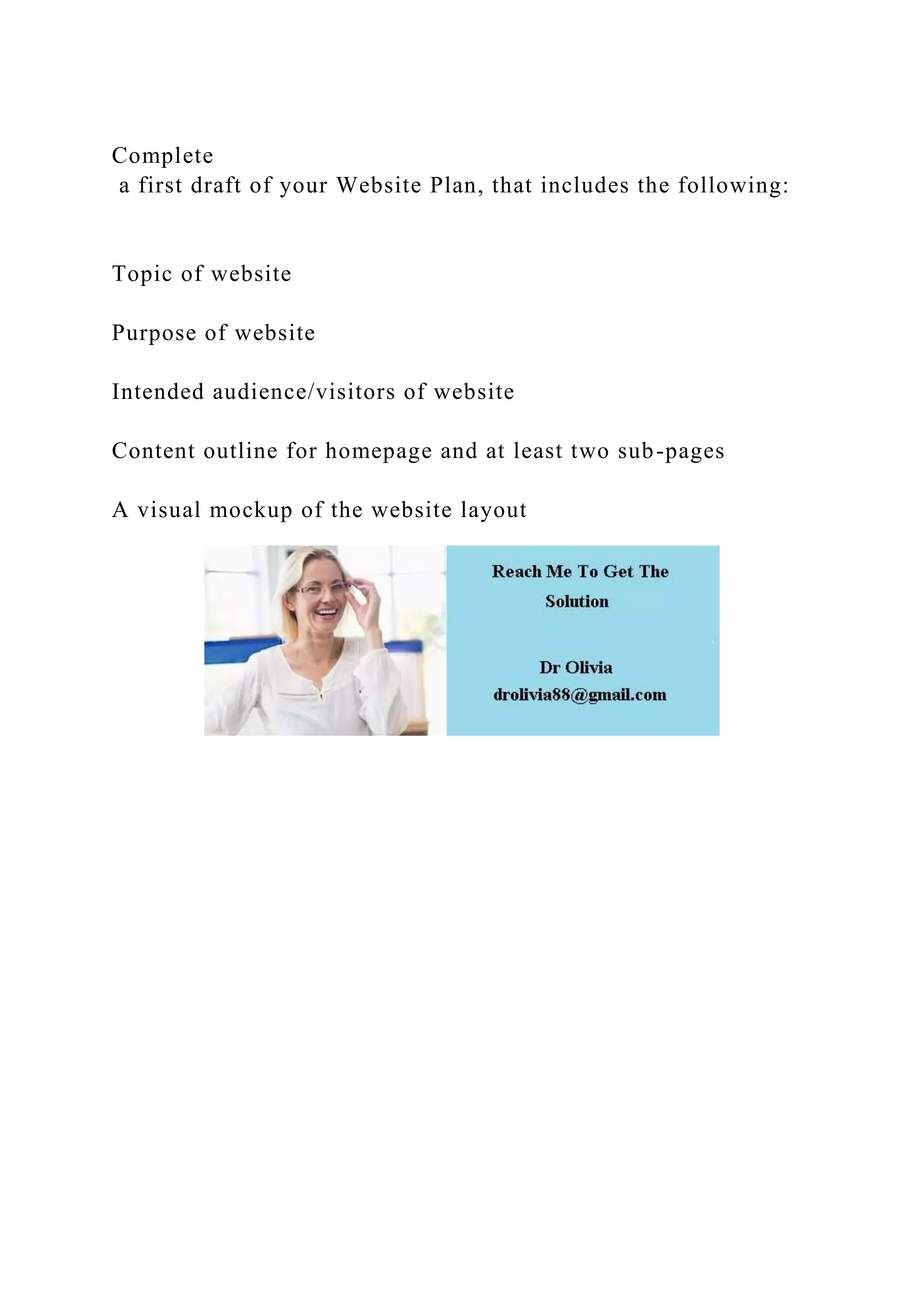 Complete a first draft of your Website Plan, that includes the fol.docx