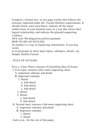 Sentence Outline Format Example