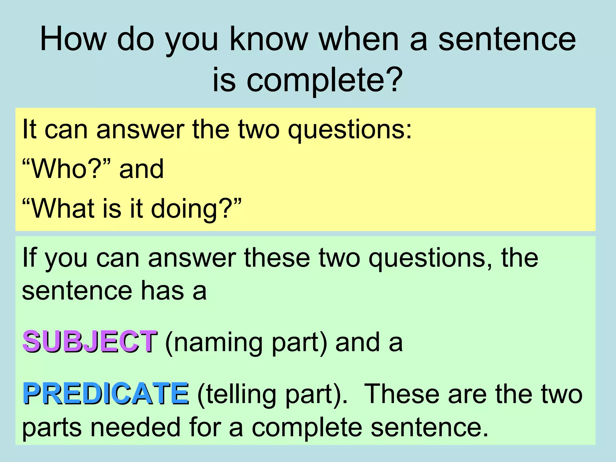Complete and incomplete sentences reteach | PPT
