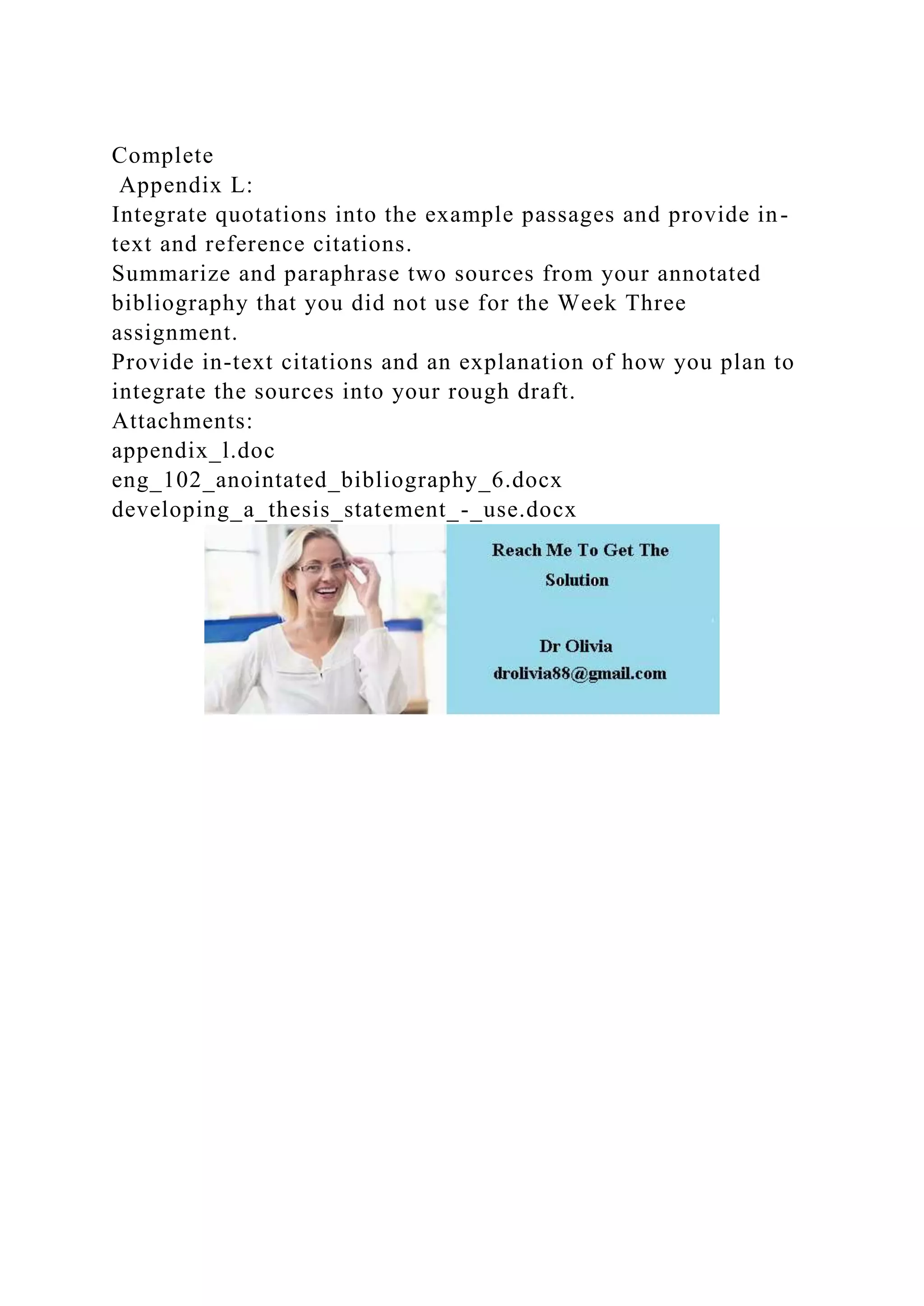 Complete Appendix LIntegrate quotations into the example passag.docx ...