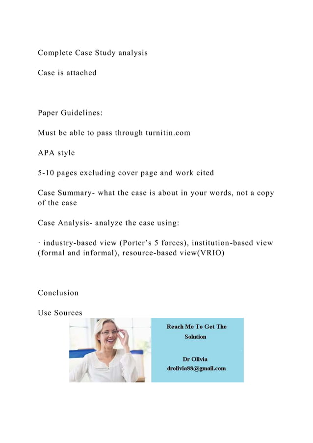 Complete Case Study analysisCase is attached Paper Guide.docx | Style ...
