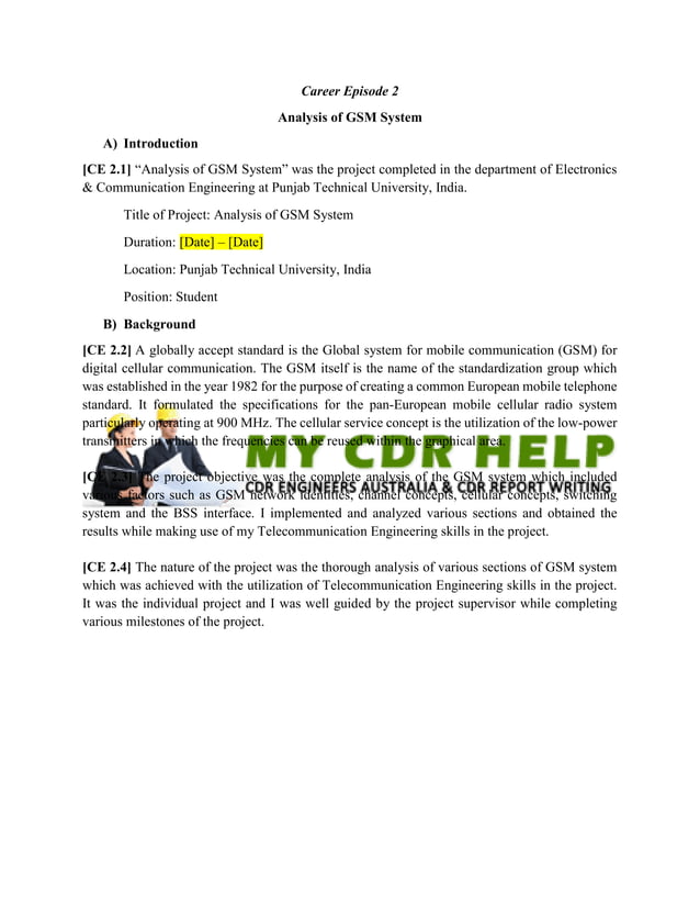 Complete cdr report sample for telecommunication engineers | PDF