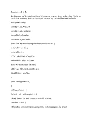 Complete code in Java The hashtable you'll be making will use String.pdf