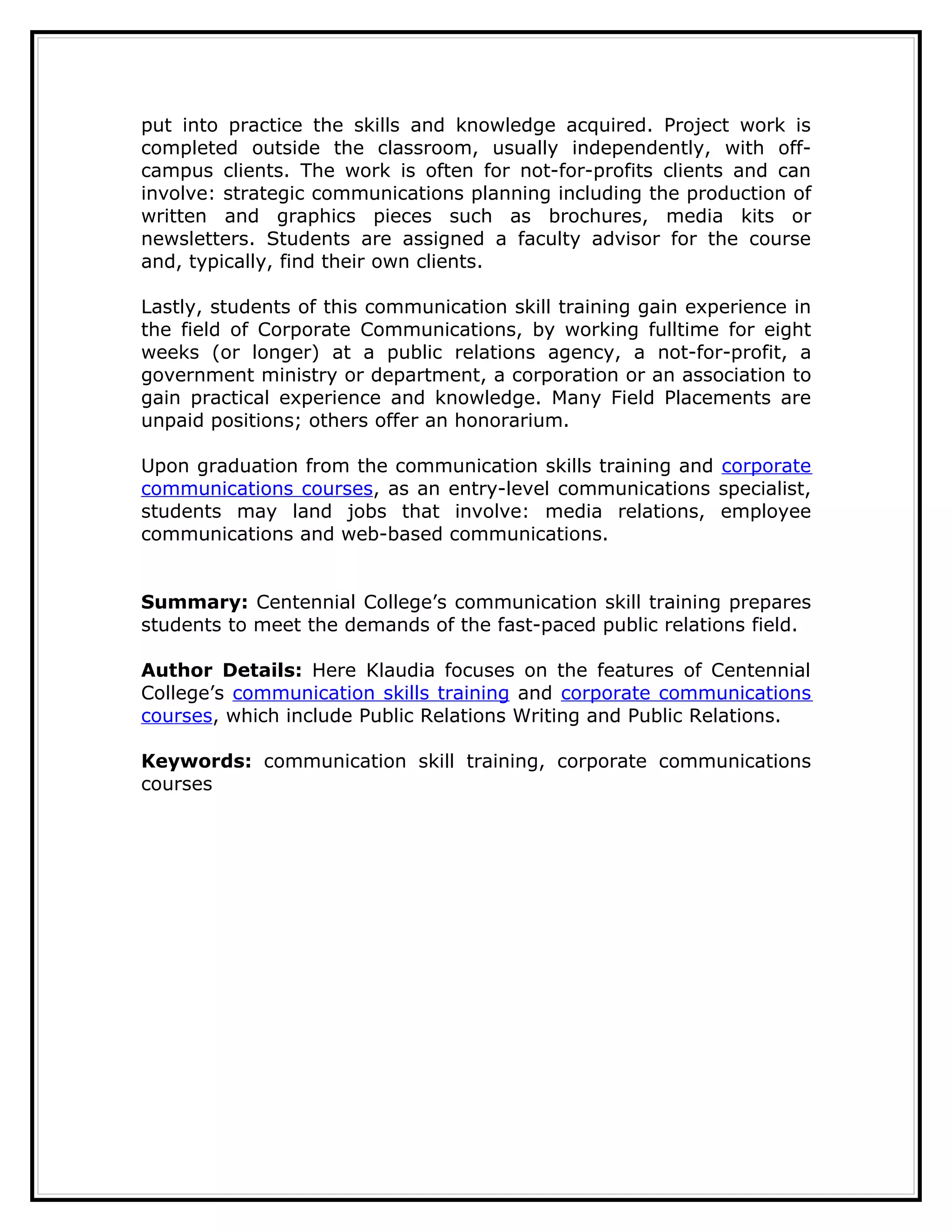 Complete communication skill training and enter the field prepared | DOC