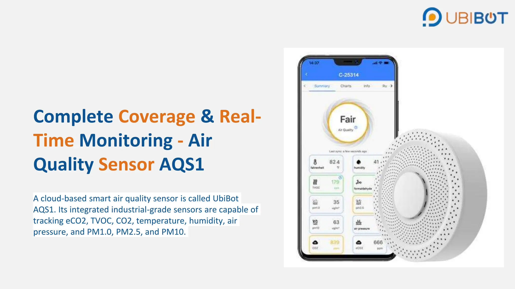 Complete Coverage & Real-Time Monitoring - Air Quality Sensor AQS1- UbiBot | PPT