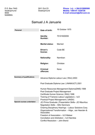 Complete cv sam januarie june 2016 | DOC