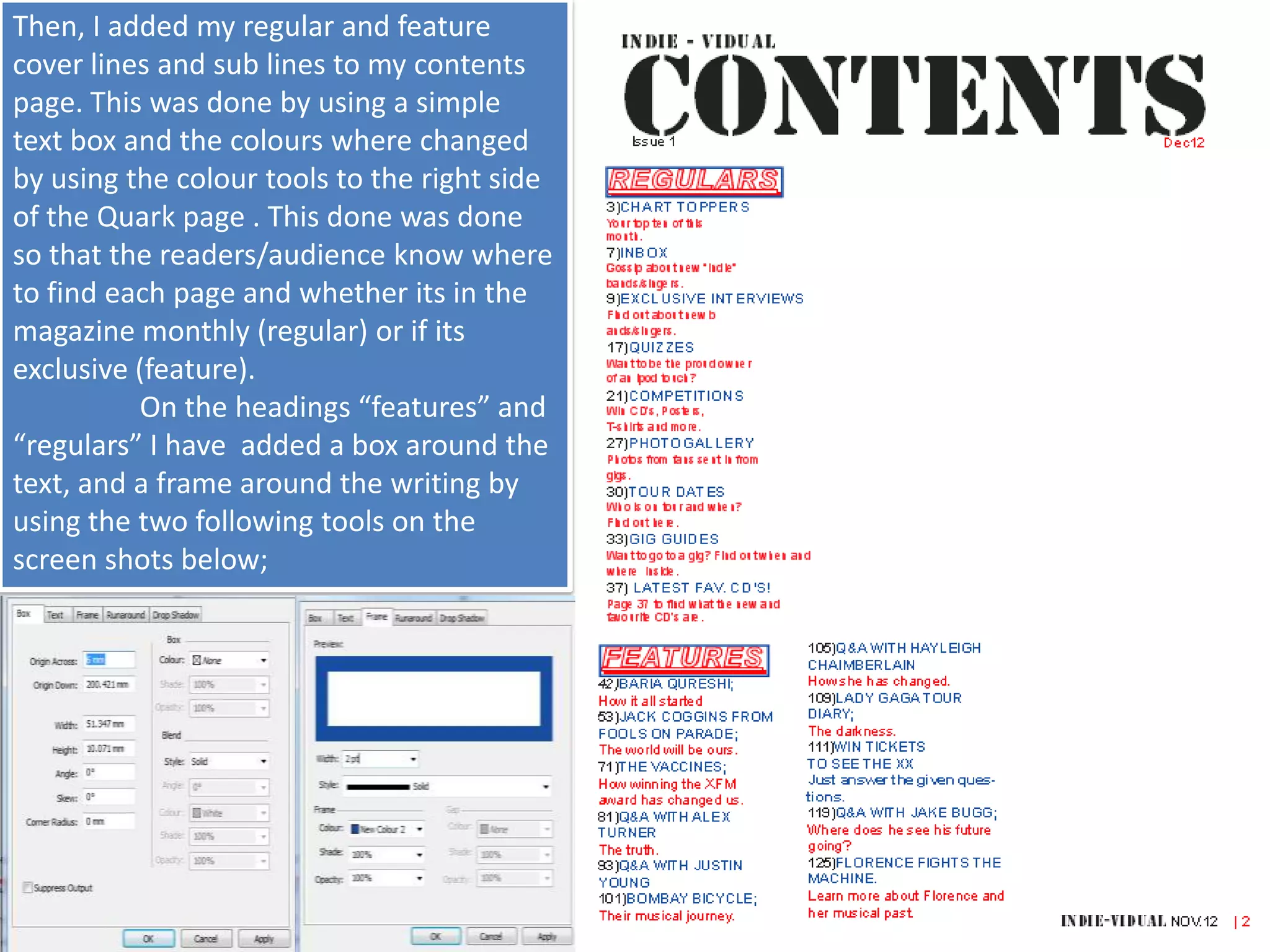 Completed production of music magazine contents page | PPT