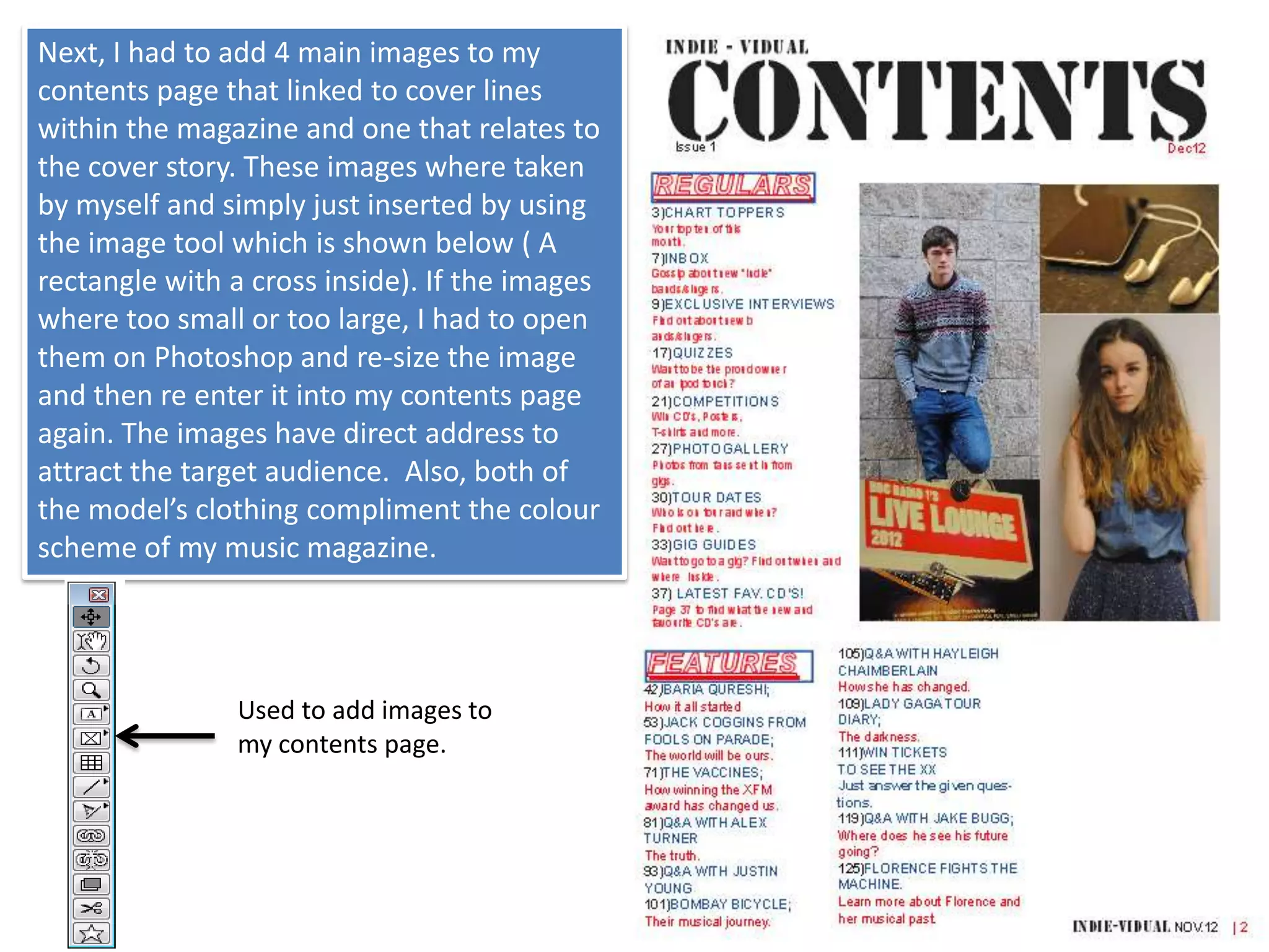 Completed production of music magazine contents page | PPT