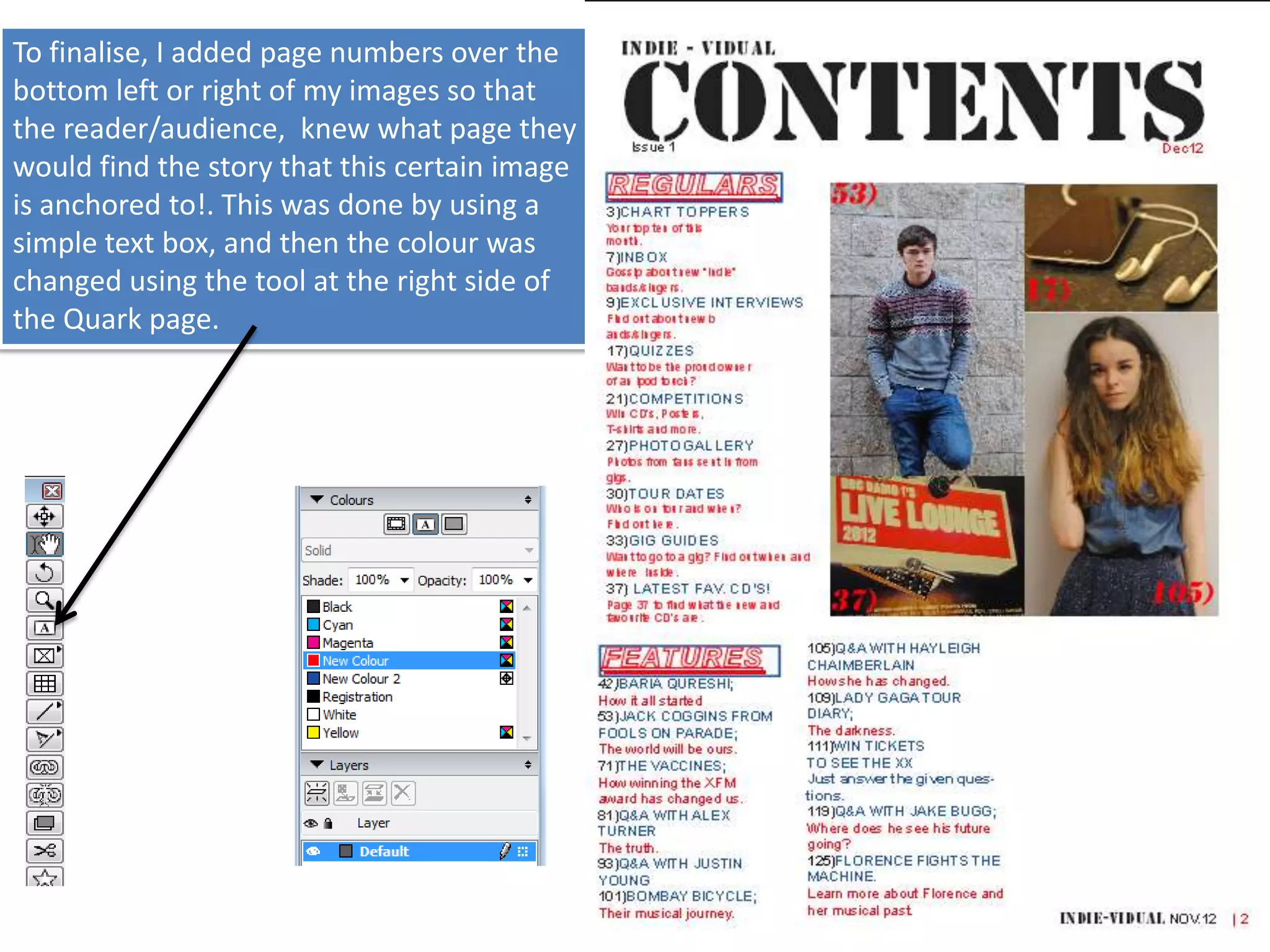 Completed production of music magazine contents page | PPT
