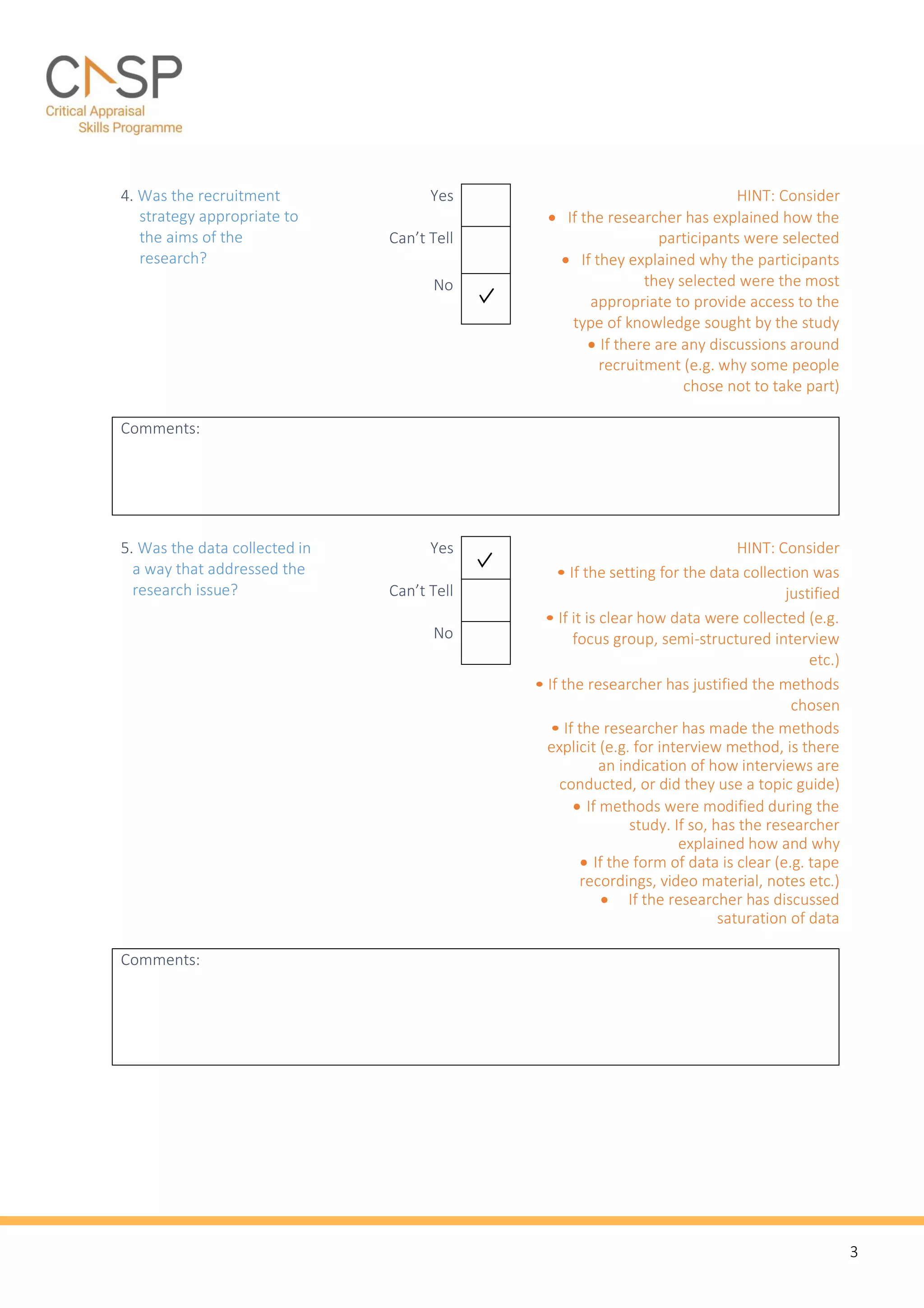 CASP Tool for Qualitative Studies (Sample Answers - September 19 and 27 ...