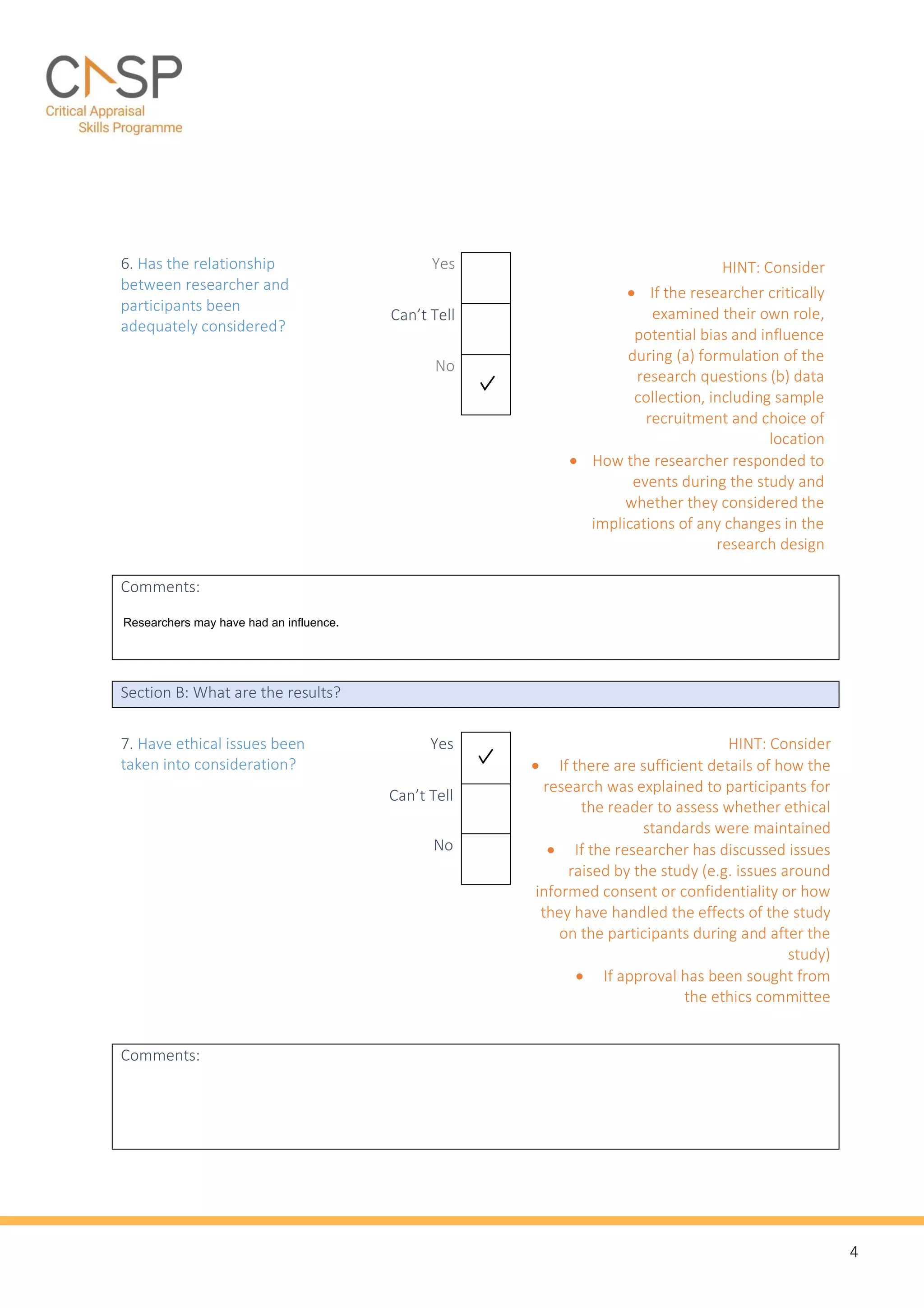 CASP Tool for Qualitative Studies (Sample Answers - September 19 and 27 ...