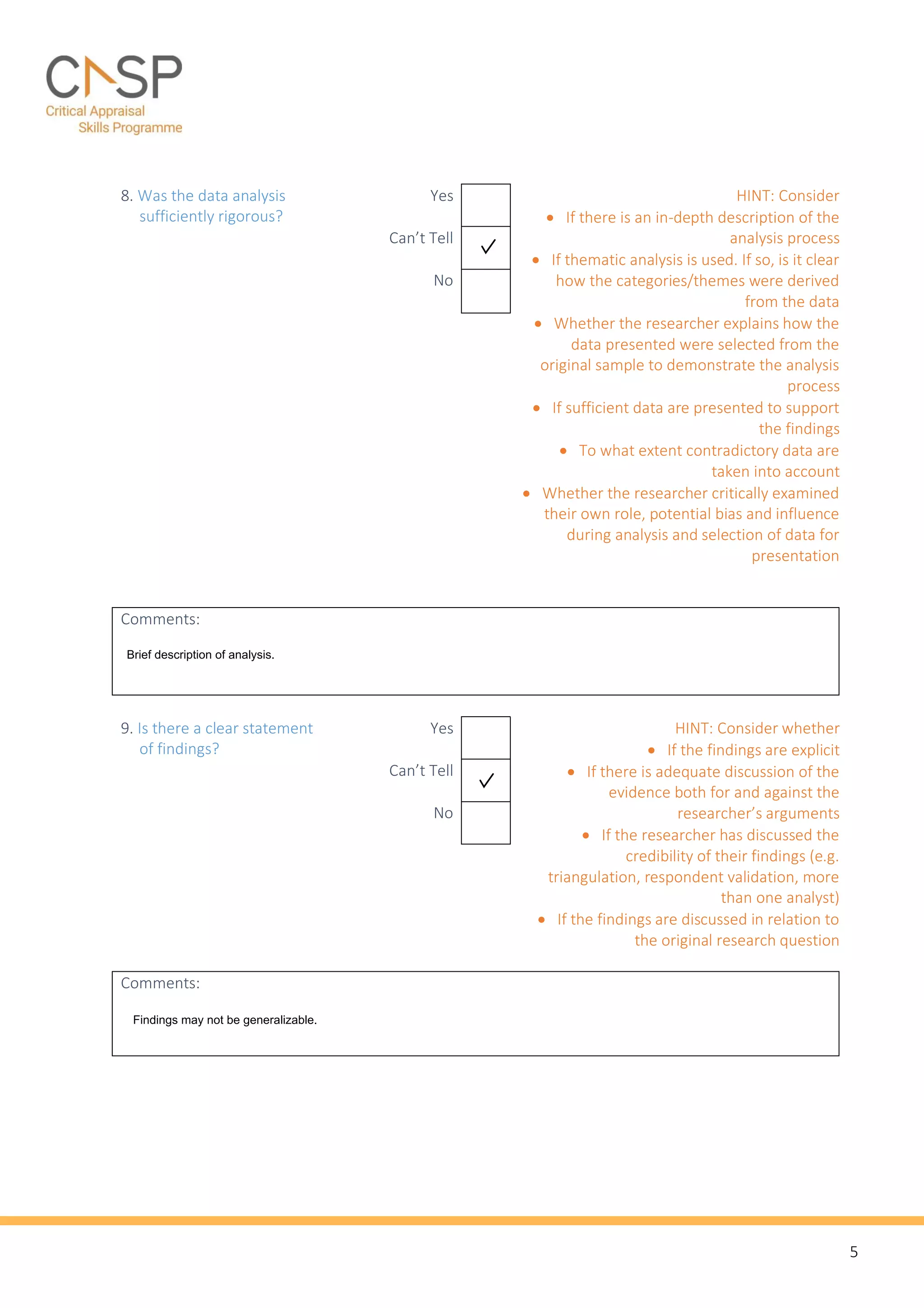 CASP Tool for Qualitative Studies (Sample Answers - September 19 and 27 ...